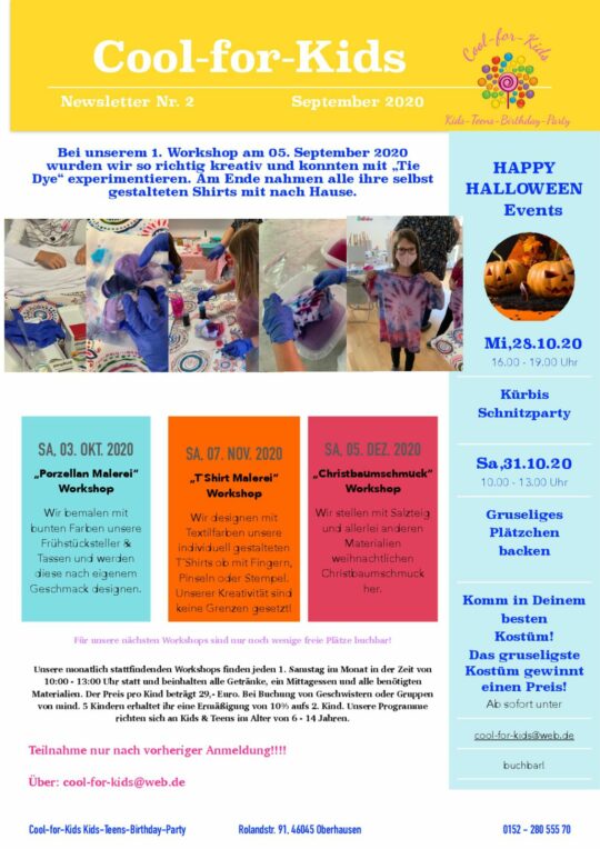 Workshops, Ferienprogramme & mehr - Immer perfekt informiert